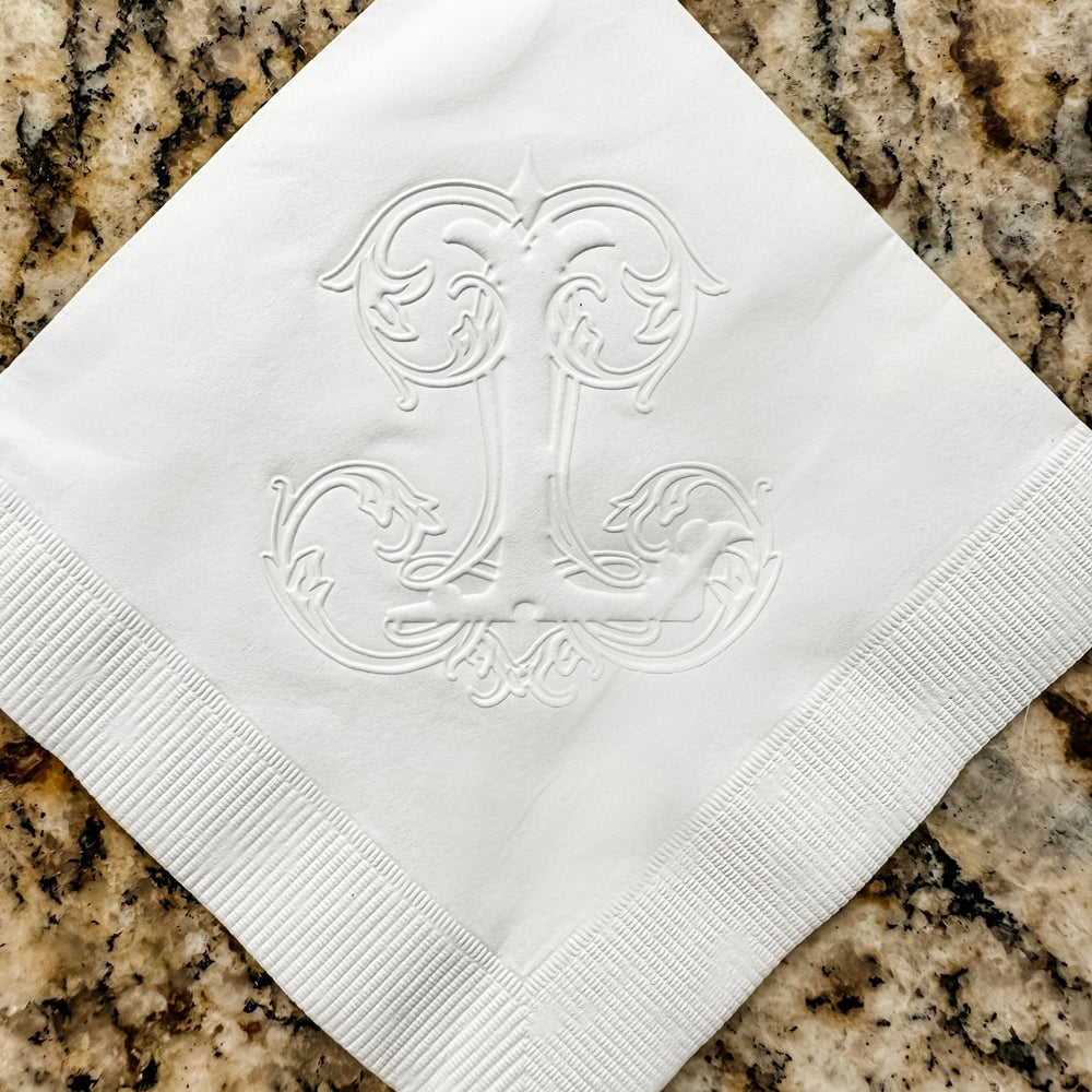 Embossed Vine Initial Napkins - GB Design House