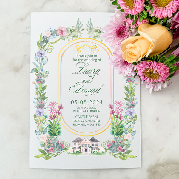 Custom Full Color Venue Art Wedding Invitation - GB Design House