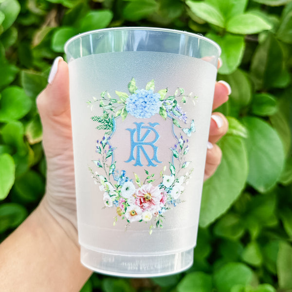 Custom Pastel Floral Crest Shatterproof Cups - GB Design House
