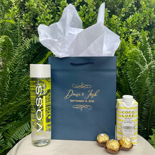 Custom Navy Hotel Welcome Gift Bags - GB Design House