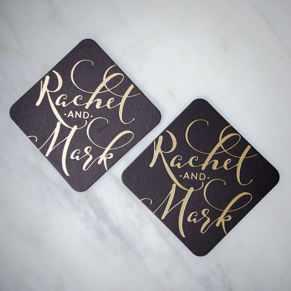 Personalized Gold Foil Script Coasters - GB Design House