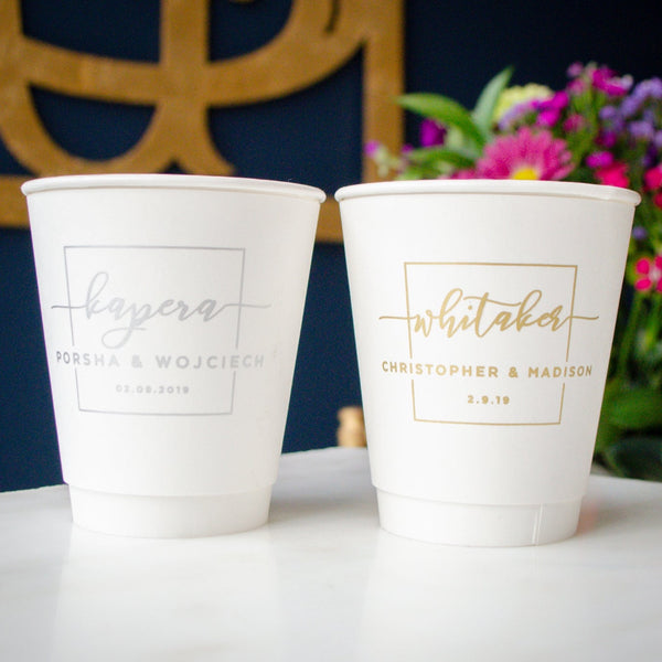 Metallic Ink Square Monogrammed Paper Cups - GB Design House